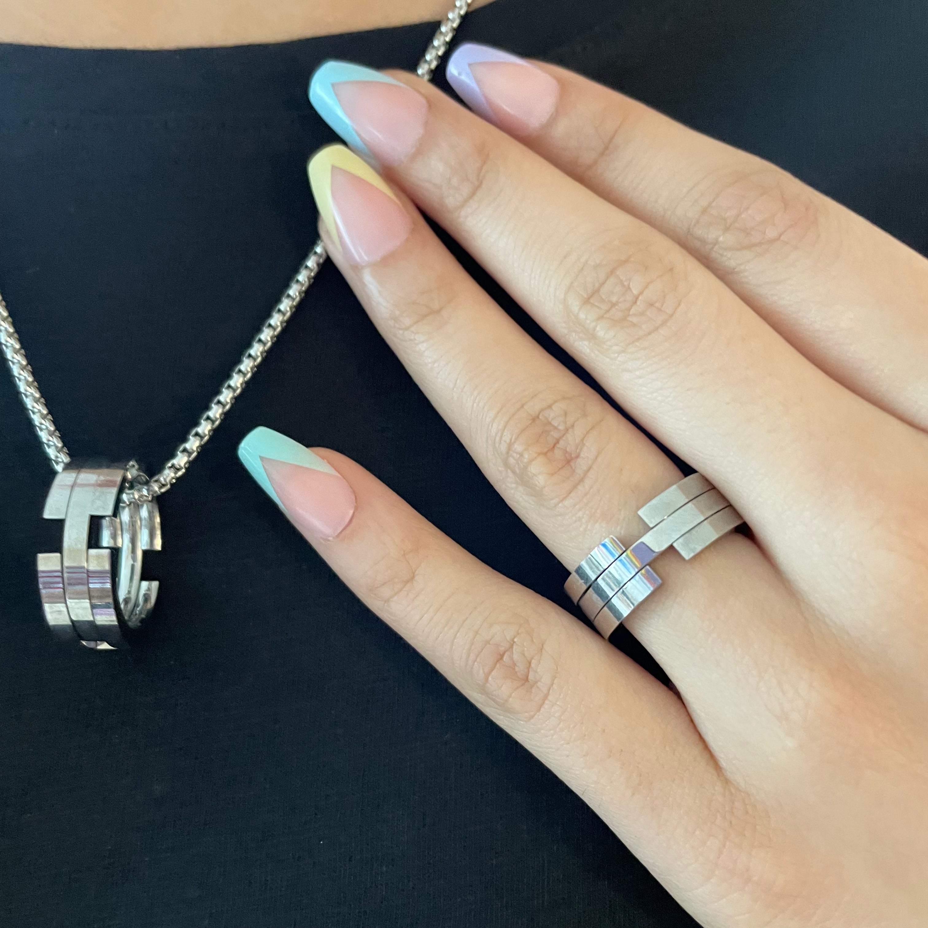 Retro Glossy Color Titanium Steel Necklace and Ring | ZEBEDO